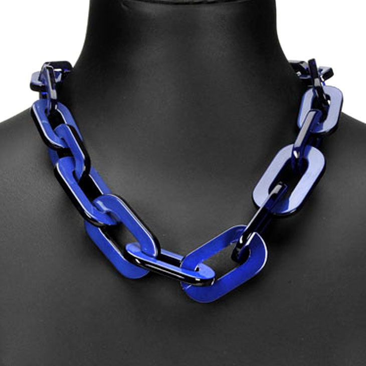 Indigo Blue Interlocking Chains Resin Necklace– Lori